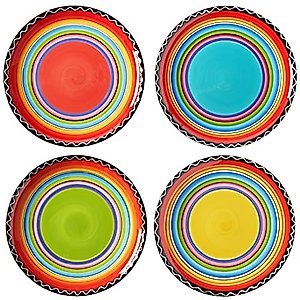 Certified International Tequila Sunrise Salad/Dessert Plate, 9-Inch, Assorted Designs, Set of 4, Multicolored