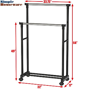 Simple Houseware Double Rod Portable Clothing Hanging Garment Rack