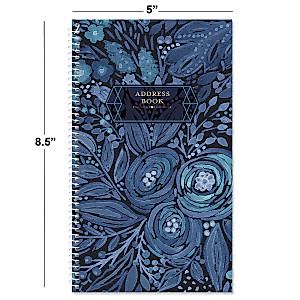 Navy Blossoms Address Book - 94 Pages; 5" x 8-1/2", Spiral-Bound, 50 Replacement Cover Stickers