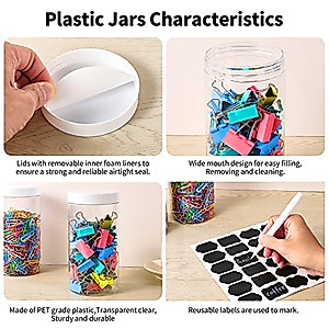 PLastic jars with lids 32 OZ & 16 OZ 24 Pcs Clear Plastic Storage Jars Containers with Airtight White Plastic Screw On Lids Cylinder Large Round Jars Easy Clean for Household and Kitchen Organizing