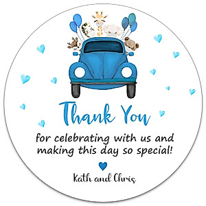 Baby Shower Favors Custom Stickers - Set of 36 Personalized Baby Shower Thank You Gifts Self Adhesive Flat Sheet 2 Inch Round Labels for Drive by Blue Baby Boy Shower Favors Theme (Blue)