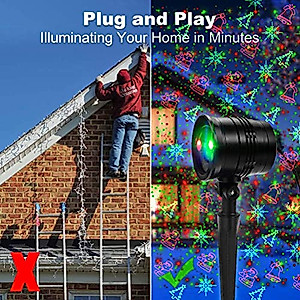 Christmas Laser Lights Outdoors Decoration Projector Light Waterproof LED Star Show for Xmas Decor House Home Yard Garden Patio Wall Indoor, Red and Green with Wireless Remote