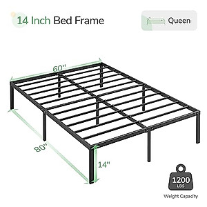 Novilla Queen Bed Frame, 14 Inch Metal Platform Bed Frame Queen Size No Box Spring Needed, Heavy Duty Steel Slat Support, Easy Assembly