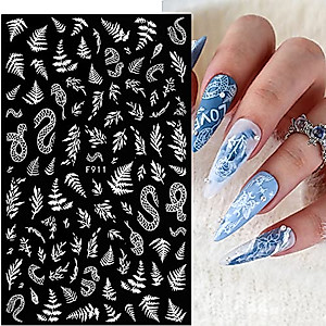 White Totem Nail Art Adhesive Sticker 3D Self-Adhesive Nail Decals Art Design Holographic Stars Moon Snake Nail Art Sticker Decoration for Women Manicure Tips Acrylic Nails DIY Nails Art Supplies
