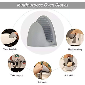 OTTOPT Mini Oven Gloves, Silicone Heat-Resistant Finger Mitts, Anti-Scalding and Non-Slip Food Grade Silicone Gloves for Kitchen Cooking, Baking and Grilling, 2 Pairs (Black and Light Gray)