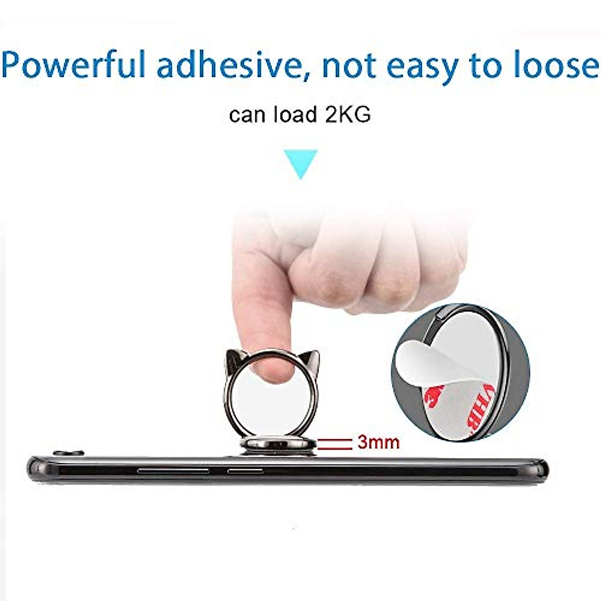 aceyoon Phone Ring Cat Attachable Kickstand Ultra Thin Cute 360 Degree Smartphone Finger Grip Ring Holder Stand Compatible for Phone X, XS, XR, XS Max, 8, 7 Plus, 7, 6S Plus, 6, S9, S10 Black