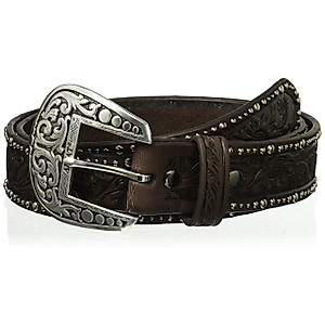 Ariat Women's Floral Nail Head Edge Belt, Brown, Medium