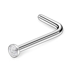 Ruifan 10PCS 20G 316L Surgical Steel 1.5mm Jeweled Clear Round Diamond Cubic Zirconia Crystal Nose L Shaped Studs Rings Piercing Jewelry