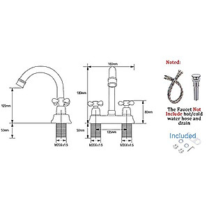 UFaucet 2 Handle Oil Rubbed Bronze Bathroom Faucet, Farmhouse 4 Inch Centerset Vanity Faucet, Stainless Steel Bathroom Sink Faucet Deck Mount RV Lavatory Mixer Tap Without Accessories