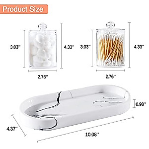 ODOORGAS Acrylic Qtip Holder with Vanity Tray, Bathroom Jars with Lid, Apothecary Jars Bathroom Canisters Containers Q tip Jars for Cotton Swab Ball Round Pad Floss, Q tip Storage Organizer Set