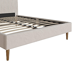 Mr. Kate Daphne Upholstered Bed with Headboard and Modern Platform Frame, Queen, Ivory Velvet