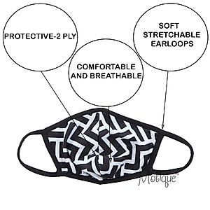Motique Accessories Washable Double Layer Fun Print Fashionable Face Mask Reusable Teens and Adult - Black And White Chevron (Size 5)