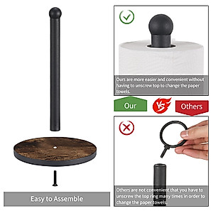 Snughome Paper Towel Holder Stand with Heavy Duty Wood Base, Standing Paper Towel Roll Dispenser Paper Hanger Rack for Kitchen Countertop Fits Standard and Jumbo Size Paper Towels