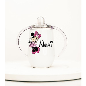 Personalized Insulated Stainless Steel Sippy Cup, Any Name or Text, Minnie Mouse, 10oz, BPA Free, Pink, Sippy cup for toddlers, Sippy cup for baby