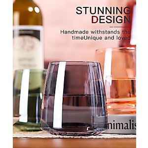 comfit Stemless Colored Wine Glasses Set of 6-15oz Colorful Wine Glasses,Perfect Red Wine Glass Stemware for Wine Lover in Mothers Day Gifts,Party