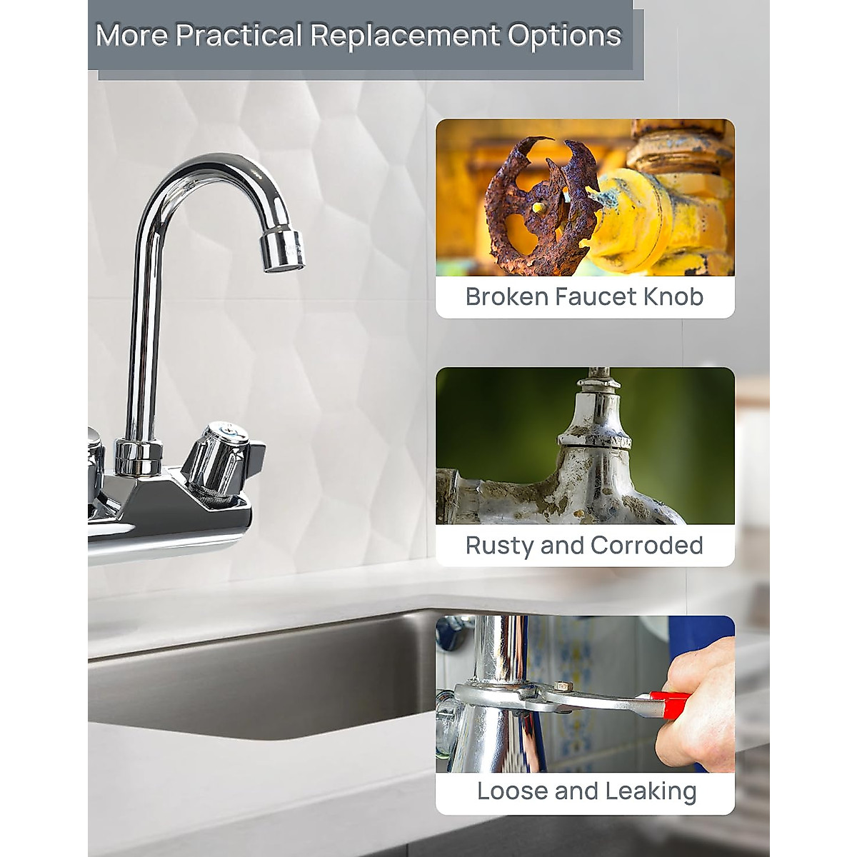 Phivan Commercial Faucet Handle Replacement Kit Outdoor Faucet Handles 0.43 Round Stem Hole Faucet Handle Fits Most 3/8 Shaft Sillcock Valve Stems for Industrial, Restaurant, Kitchen Faucet (Red)