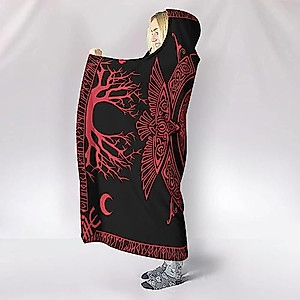 Norse Mythology 3D Printing Hooded Blanket Warm Soft Raven Tree Of Life Rune Unisex Winter Wearable Hooded Blanket Double Thick Plush Wool Blanket Cape ( Color : Blanket , Size : 80x60in/150x200cm )