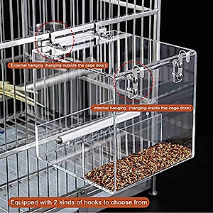 Bird Feeder No Mess Seed Catcher Tray Cage, Transparent Bird Feeder Cage with Stainless Steel Hooks for Small Bird Canary Parakeet Budgerigar Parrots Crested Myna Cockatiel Lovebird