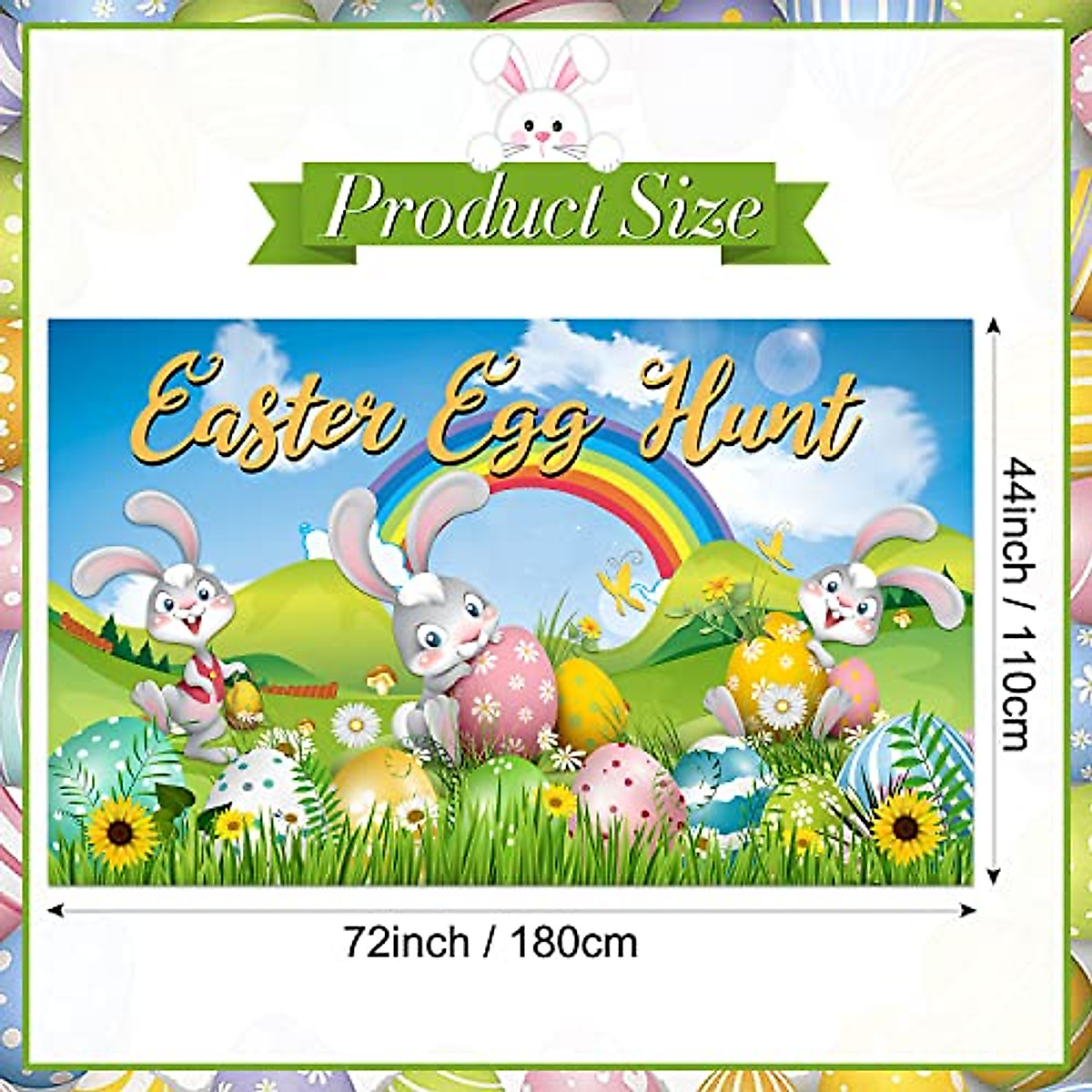 Easter Banner Easter Party Decorations Easter Egg Hunt Backdrops Banner Photo Backgrounds for Photography Photoshoot Kids Birthday Party Supplies 72 x 44 Inches