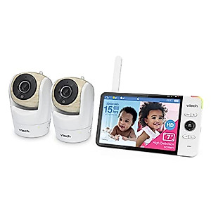 VTech VM919-2HD 2-cam Video Monitor with Battery Support 15-hr Streaming, 7" 720p Display, 360 Panoramic Viewing, 110 Wide-Angle View, Night Vision, Up to 1000ft Range, Secured Transmission