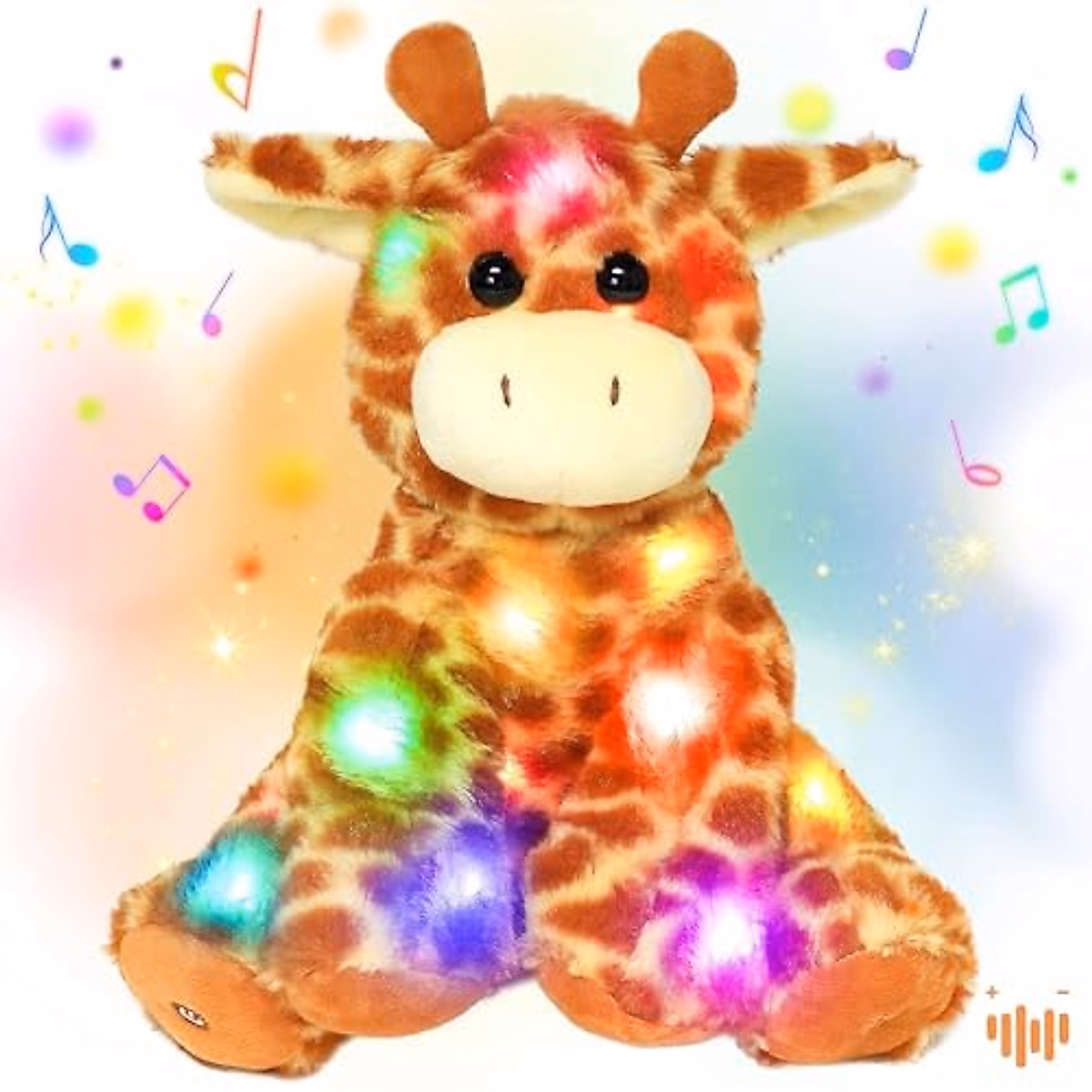 Hopearl LED Musical Stuffed Giraffe Lighting Up Singing Plush Toy Adjustable Volume Lullaby Animated Soothe Birthday Festival for Kids Toddlers Boys Girls, Orange, 11''