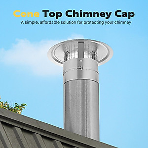 VIVOHOME 6" Cone Top Chimney Cap with Screen, Round Roof Rain Chimney Cover, Galvanized Steel Fireplace Exhaust Cap, Adjustable Roof Cap for Vent
