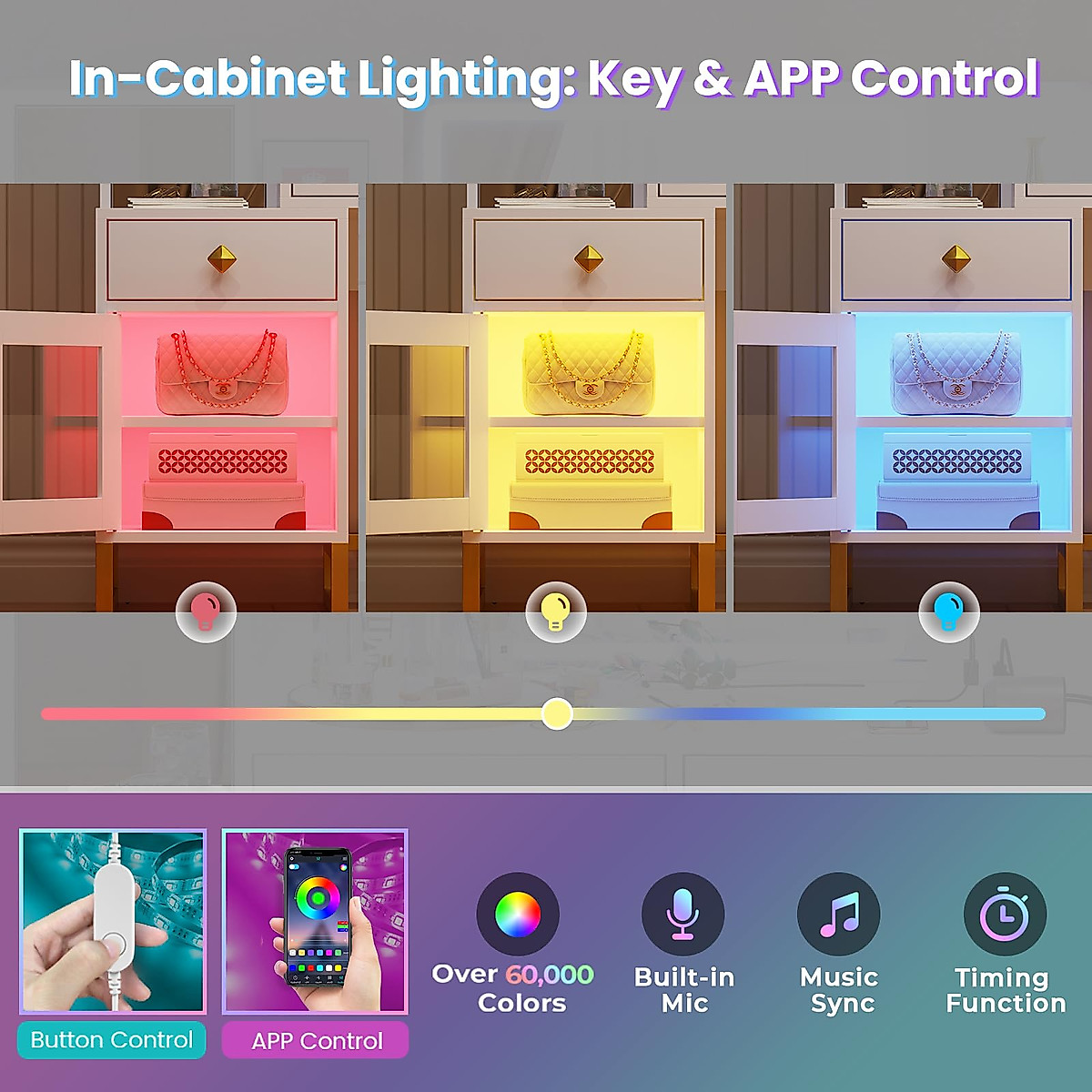 ADORNEVE Makeup Vanity Desk with Lighted Mirror, Makeup Vanity with Lights & Charging Station, 3 Drawers & RGB Cabinet, Makeup Table Set with Full-Length Mirror, White & Gold