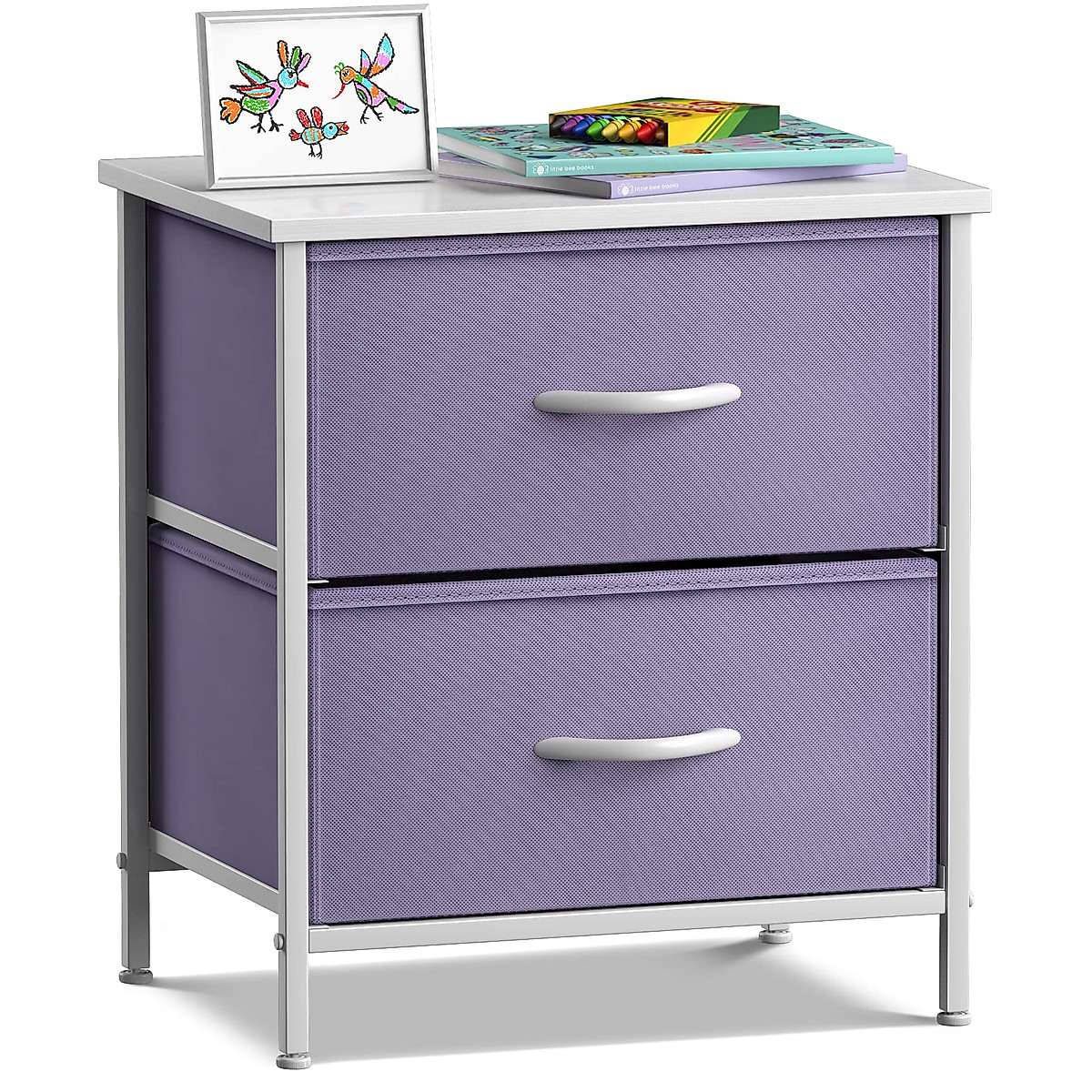 Sorbus Kids Dresser with 6 Drawers and 2 Drawer Nightstand Bundle - Matching Furniture Set - Storage Unit Organizer Chests for Clothing - Bedroom, Kids Rooms, Nursery, & Closet (Purple)