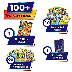 Ultra Rare Power Bundle | 100+ Authentic Cards | 1x Ultra Rare Guaranteed | Legendary, VSTAR, VMAX, V, GX, or EX | Plus Bonus 10x Holos or Rares | GG Deck Box Compatible with Pokemon Cards