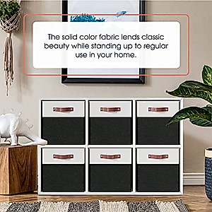 Ornavo Home Foldable Collapsible Storage Box Bins Linen Fabric Shelf Basket Cube Organizer with Leather Handles - Set of 6 - 13 x 13 x 13 - White/Black