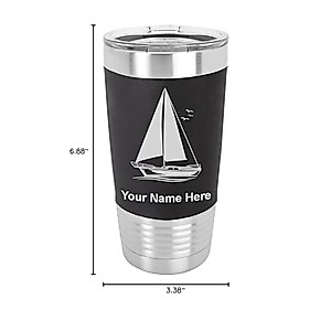 LaserGram 20oz Vacuum Insulated Tumbler Mug, Sailboat, Personalized Engraving Included (Silicone Grip, Black)