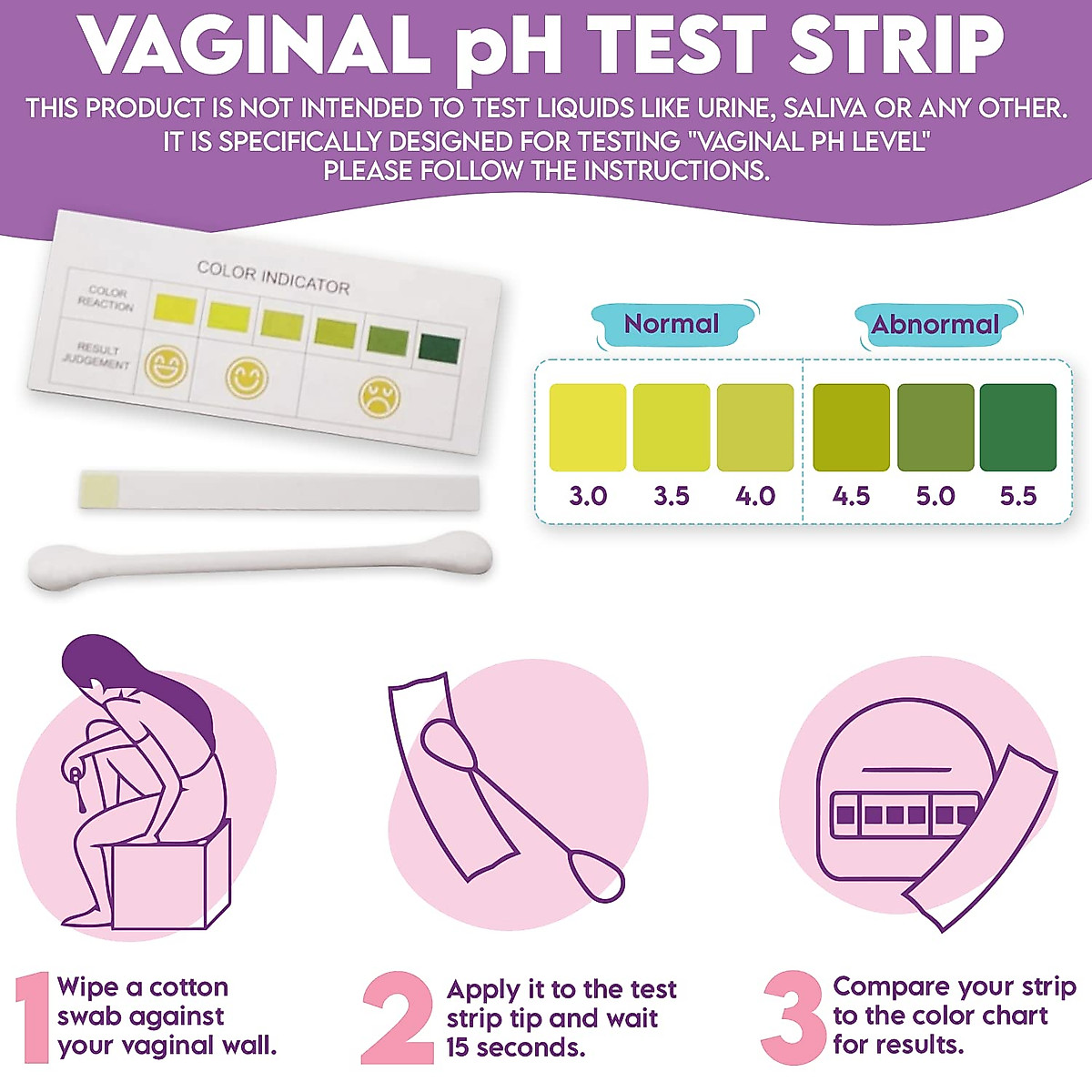 EcoBlossom Vaginal pH Test Strips for Women - Check pH Balance - Monitor Bacterial Vaginosis BV Treatment - Prevent Yeast Infection UTI - Fast Accurate Results, Individual Sealed Pouch (15 Count)