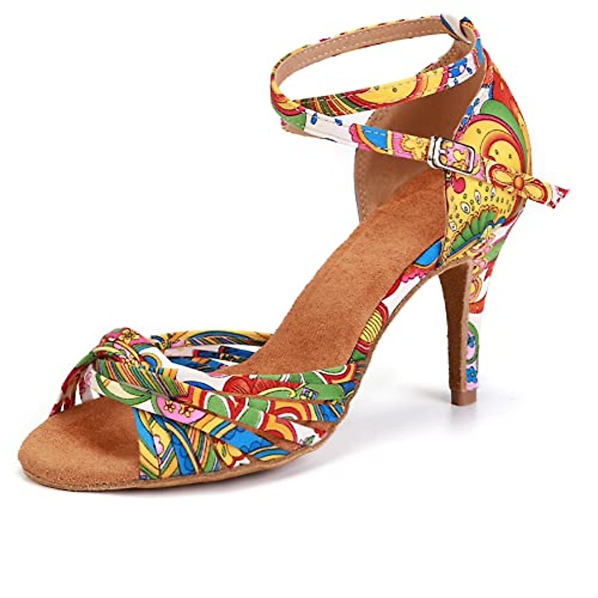 YKXLM Latin Dance Shoes For Women Ballroom Salsa Tango Professional Performance Practice Dancing Shoes,3.33" heel,Colorful,5.5 US