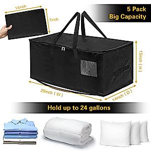 Fixwal Large Moving Storage Bags with Backpack Straps Strong Handles & Zippers, Black Foldable Heavy-Duty Tote for Space Saving, Alternative to Moving Boxes, Plastic Storage Bins (Set of 5)