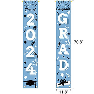Graduation Porch Banner Class Sign Light Blue Congrats Grad Hanging Flags High School College University Party Decoration For Front Door Outdoor Light Blue