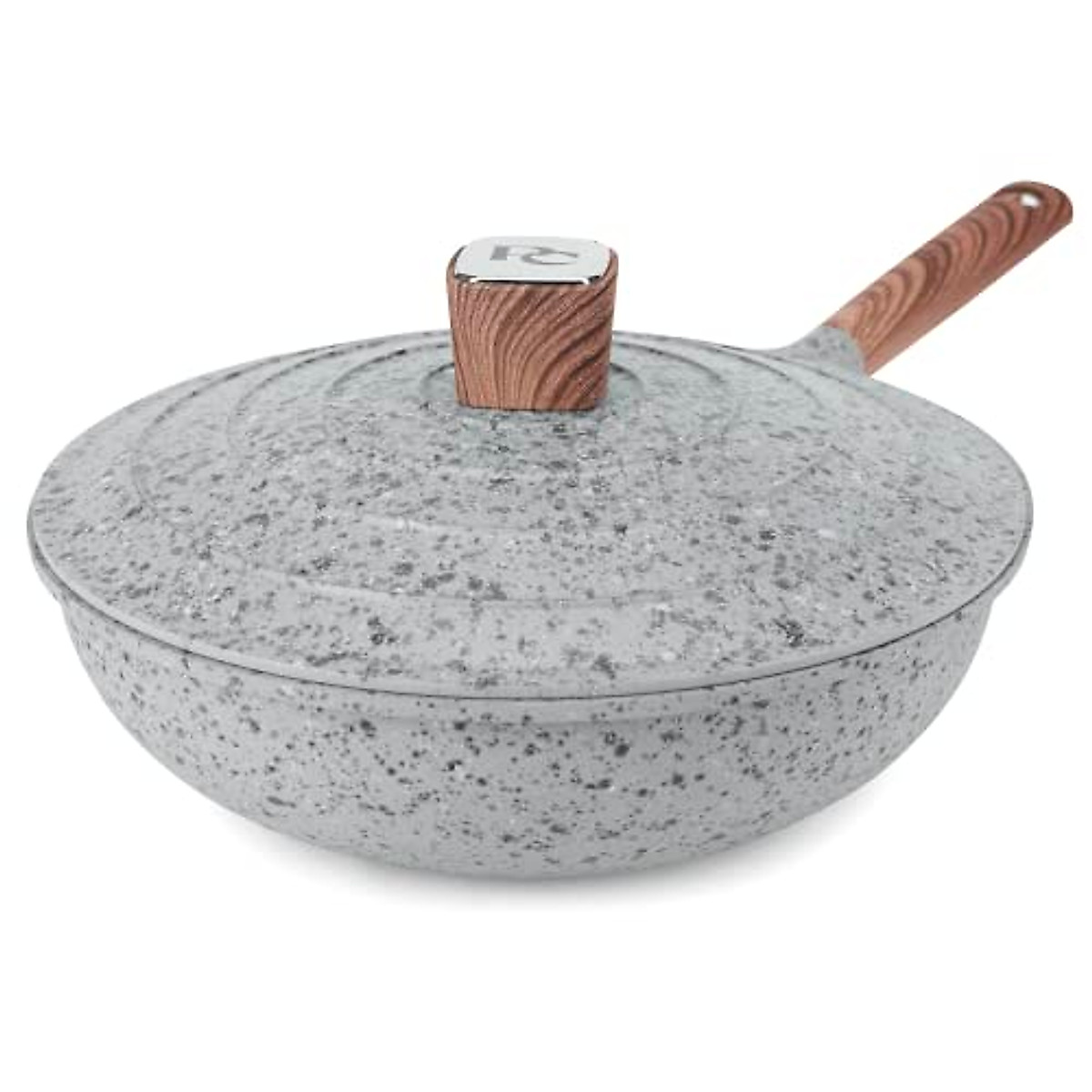 Phantom Chef 12" Deep Frying Pan with Granite finish & Lid | PFOA Free | Nonstick 12 Inch Chef Cookware | Induction Compatible | Dishwasher & Oven Safe | Stay-Cool Handle | Easy to Clean (Beige)