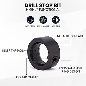 Drixet Drill Stop Bit Collar Set – Kit Includes: 1/8", 3/16”, 1/4”, 5/16”, 3/8”, 7/16” and 1/2-Inch with Allen Wrench to Tighten The Stops Set-Screws (7-Piece)