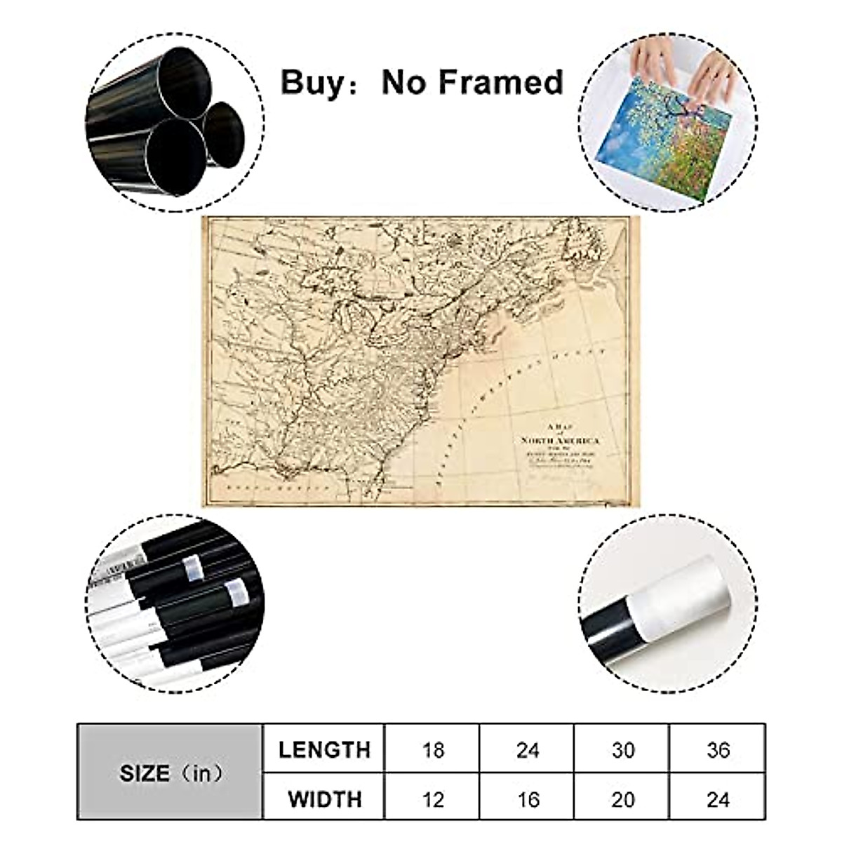 Wugod North America Map (1768) Poster Decoration Painting Canvas Wall Living Room Aesthetics Posters Art Clubs Cafes 16x24inch(40x60cm)