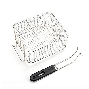 JUNXIAN Deep Frying Basket Stainless Steel Hanging Steel Fryer Food Fryer Basket Strainer Plastic Handle Square Removable Kitchen Cooking Tools Frying Net