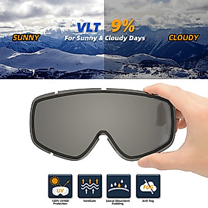 TurnWay OTG Ski/Snowboard Goggles - 100% UV Protection, Anti-Scratch & Anti-Fog - Snow Goggles for Men, Women & Youth