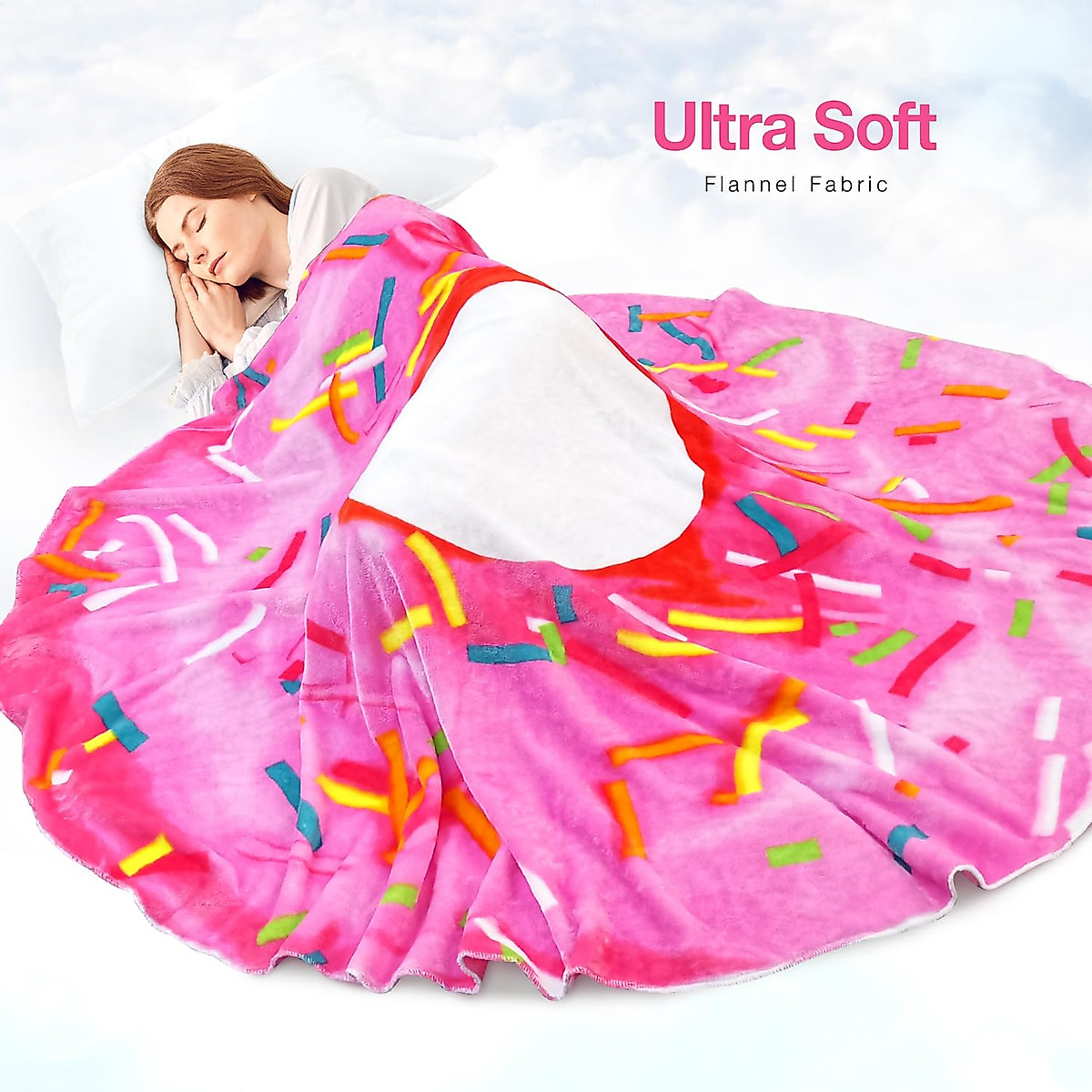 Donut Blanket Double Sided 80 inch, Donut Throw Blanket Funny Blankets Food Blankets for Adult Kids, Realistic Food Throw Blanket Kids Throw Blanket