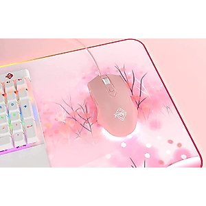 Lomiluskr AJ52 Wired Gaming Mouse, 7 Programmable Buttons, Computer Mice with RGB Lighting, 200-4800 DPI Adjustable, for Windows/Mac OS/Linux (Pink)