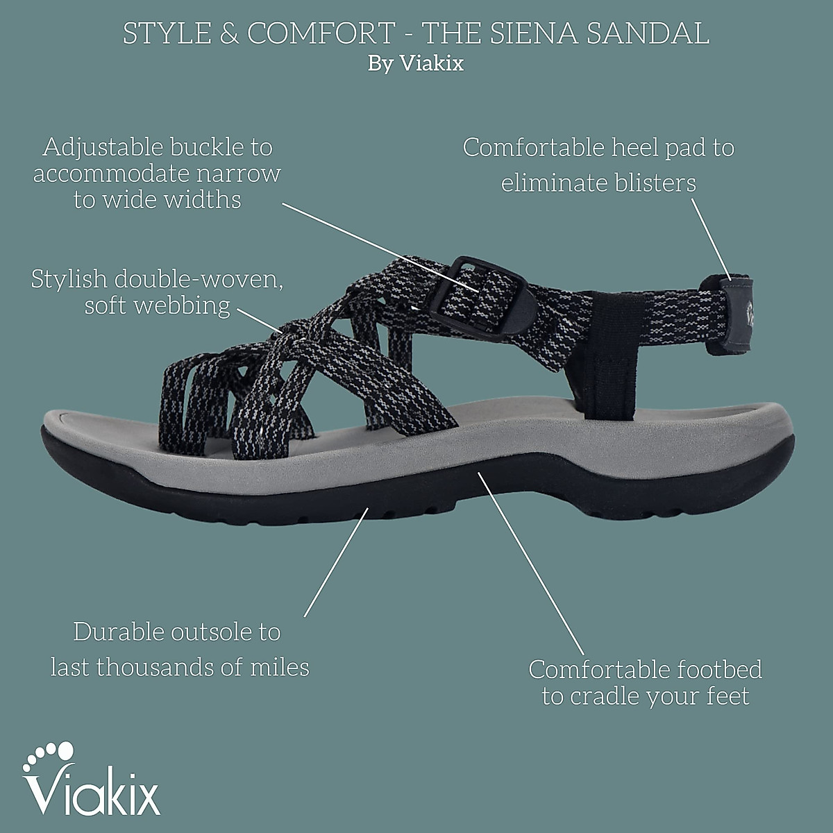 Viakix Walking Sandals Womens: Cute Stylish Comfortable Athletic Sport Ladies Womens Sandal for Hiking, Outdoor, Water, Beach, Travel, Trekking, Black 8
