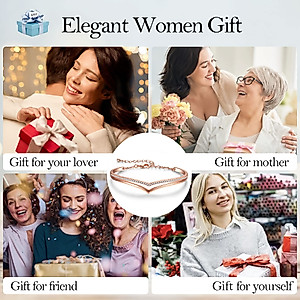 Praelinos Minimalistic Bracelets for Womens 18K Rose Gold Plated Charm Bracelet with 5A Cubic Zirconia Jewelry Birthday Gift for Mom Women Girlfriend Wife Girls Her