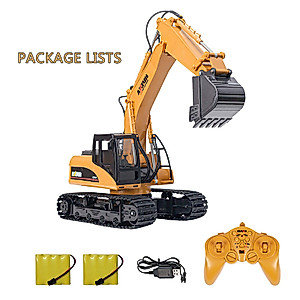 TEMA1985 Full Functional Remote Control Excavator Construction Tractor, Excavator Toy with 2.4Ghz Transmitter and Metal Shovel