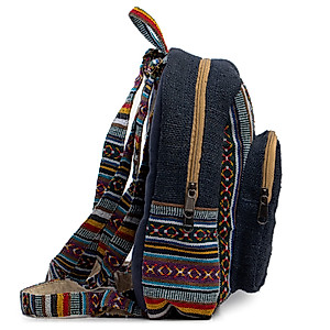 Mini Hemp Backpack Bag - Blue Boho Eco Friendly Unisex Rustic Durable by Freakmandu