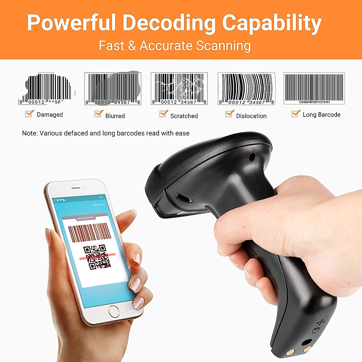 Tera Wireless Barcode Scanner 1D 2D QR with USB Charging Base Handheld Bar Code Reader Scanner Automatic Sensing Fast Precise Scanner HW0005