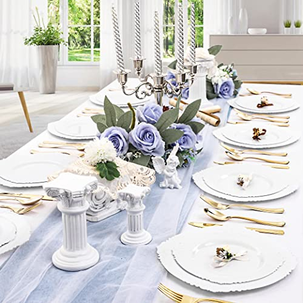 Morejoy 100PCS White Plastic Plates - White Disposable Plates - Include 50 Pieces 10.25 Inch Dinner Plates & 50Pieces 7.5 Inch Dessert Plates - Perfect for Weddings & Thanksgiving & Christmas