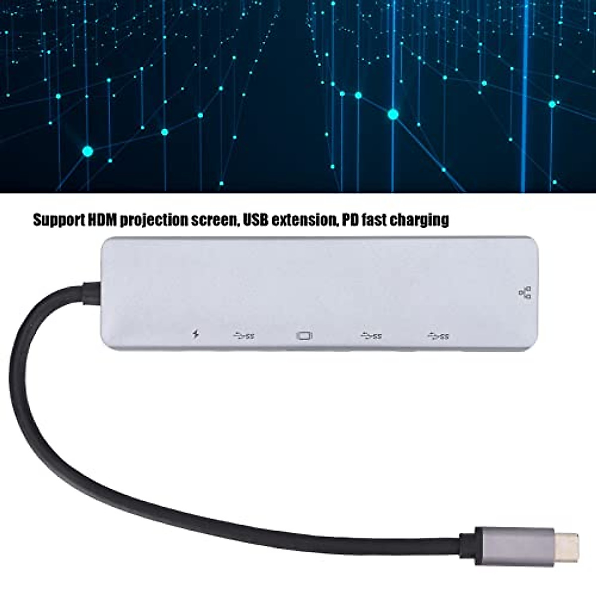 USB C Hub, 6 in 1 PD Fast Charging Adapter, Supports HDM Projection Screen,USB Extension, Type C Mobile Phone Connected to TV/Monitor,Mobile Office
