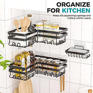 HomeHacks Shower Caddies, 3-Pack with Soap Holder, Shower Organizer with Save Space Hooks, Apartment Essentials for Bathroom, Kitchen & Living Room, Shower Shelf for Inside Shower